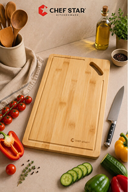 Chefstar BAMBU KESME TAHTASI ERGONOMİK TUTMA SAPLI DOĞRAMA TAHTASI ...