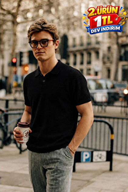 DAMGA JEANS Erkek Dokulu Bol Kısa Kollu Krem Triko Polo Yaka T Shirt ...