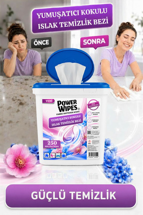 Power Wipes Yumuşatıcı Kokulu Islak Kova Mendil 500 Adet Tüm Yüzeyler ...
