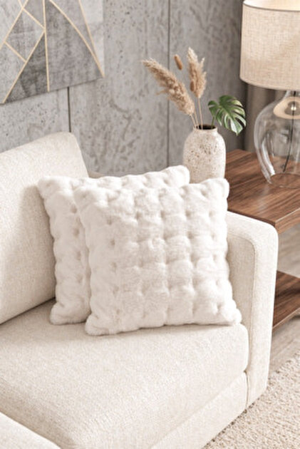 Eliz Home 2'li Bubble Tavşan Tüyü Bej Yastık Kırlent Kılıfı Çift ...