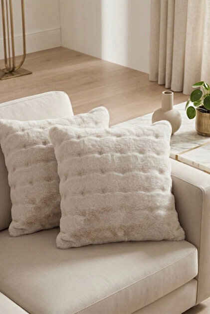 Eliz Home 2'li Bubble Tavşan Tüyü Bej Yastık Kırlent Kılıfı Çift ...
