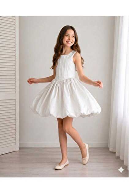 Asel Kids BALON ETEK ELBİSE ARKASI BİRİTLİ RAHAT KALIP - Fiyatı, Yorumları