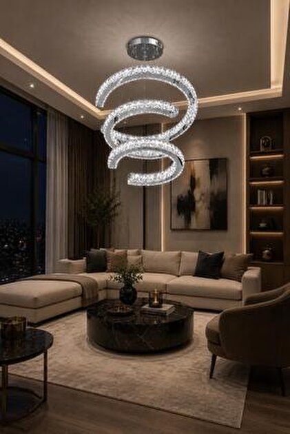 lunexa aydınlatma Modern LED Kristal Taşlı 3 Katlı Sarkıt Avize Salon ...