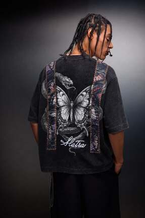 Slatra Erkek Lacivert Trace Patch Box Fit Yıkama Efektli Tshirt ...
