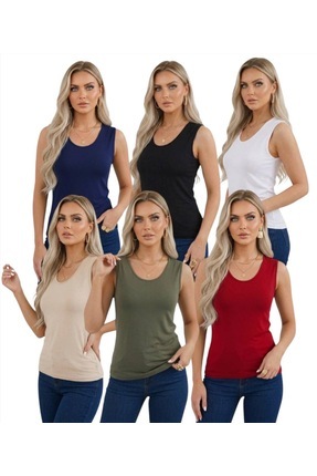 hashtag Kadın Kolsuz Basic Düz Body 6'lı Esnek Günlük Şık U Yaka ...