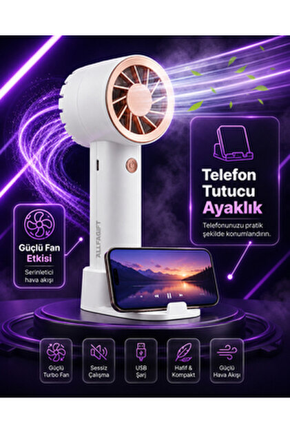 ALFAGİFT USB Şarjlı Turbo Mini Fan Telefon Tutuculu Sessiz Taşınabilir ...