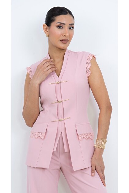 Dorne Moda Özel Seri Kruvaze Aksesuarlı Dantelli Abiye Pantolon Yelek ...