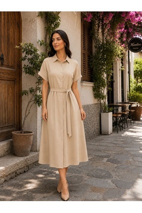Wise&Go Store Kadın Yazlık Pamuklu Rahat Kalıp Keten Elbise ( 1 BEDEN ...