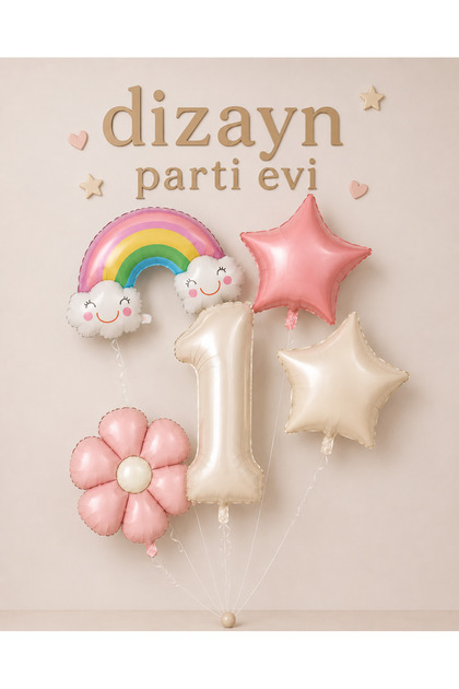 Dizayn Parti Evi Pastel Tonlu Krem Rakam Folyo Balon Seti 1 2 3 4 Yaş ...