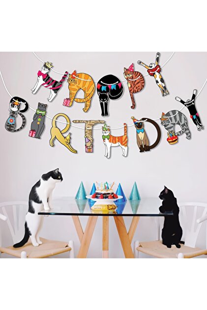 abjad Kedi Temalı 15 Parça Banner Flama Parti Süsü Doğum Günü Parti ...