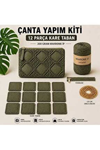 aurellen Clutch Çanta Yapım Kiti - 12 Parça Kare Taban, 200 Gr Makrome ...