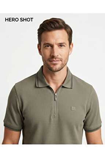 Özeniş Erkek Polo Yaka Slim Fit %100 Pamuklu Fermuarlı Waffle Kumaş T ...