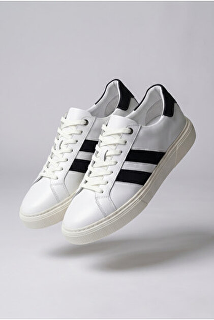 VOO SHOES %100 Dana Derisi Boy Uzatan Beyaz Sneaker | +7 cm Gizli Taban ...