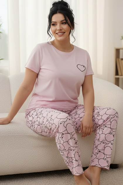 Siyah İnci desenli Pamuklu Büyük Beden Battal Boy Örme Pijama Takım ...