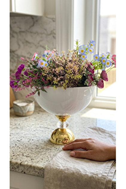 Decodelight Gold Dekoratif Metal Ayak Kristal Taşlı 25cm Beyaz/Gold ...