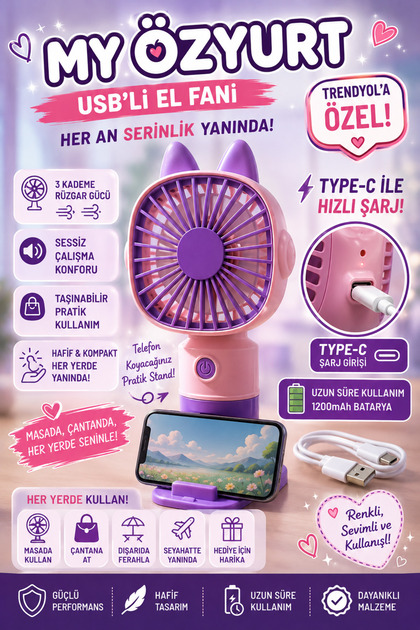 MYÖZYURT Sessiz Mini El Masa Fan Vantilatör Turbo Üfleme Kademe ...