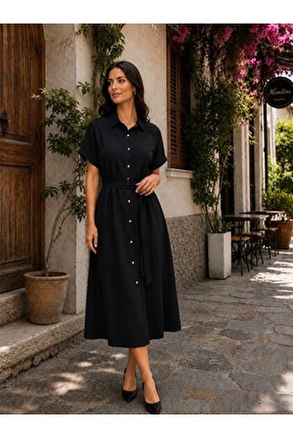 Wise&Go Store Kadın Yazlık Pamuklu Rahat Kalıp Keten Elbise ( 1 BEDEN ...