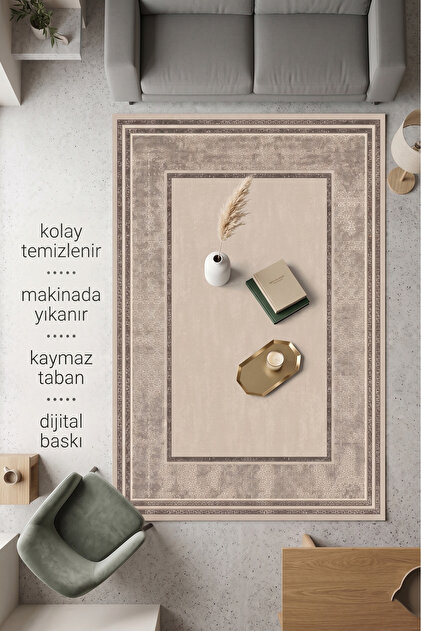 Estiva Home Klasik Antik Desenli Dijital Kaymaz Pamuk Taban Yıkanabilir ...