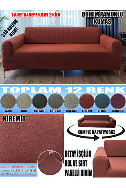 ILYHOMETEKSTİL BOHEM PAMUKLU KUMAŞ KOLTUK-KANEPE KILIFI 3LÜ KOMPLE ...