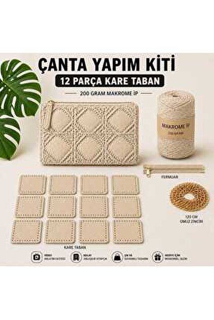 aurellen Clutch Çanta Yapım Kiti - 12 Parça Kare Taban, 200 Gr Makrome ...