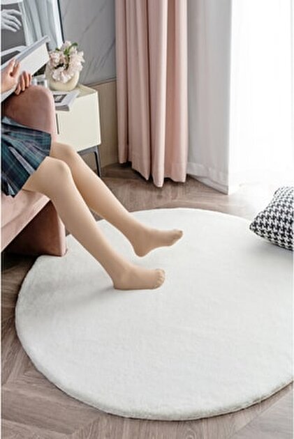 ALgorand Home Krem Daire Model Peluş Halı Robot Süpürgeye Uygun Kalın ...