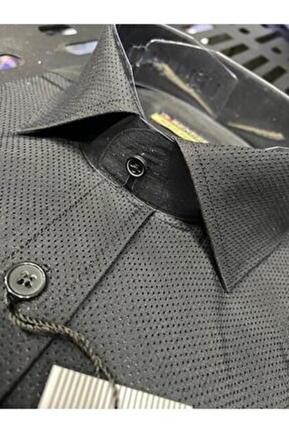 BENESSE Slim Fit Easy-Iron Plain Black Dacron Shirt- Trendyol