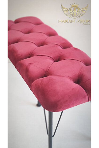 BY HAKAN AŞKIN Metal Ayaklı Babyface Puf & Bench Bordo - 3
