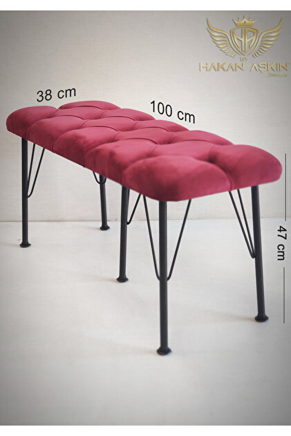 BY HAKAN AŞKIN Metal Ayaklı Babyface Puf & Bench Bordo - 2