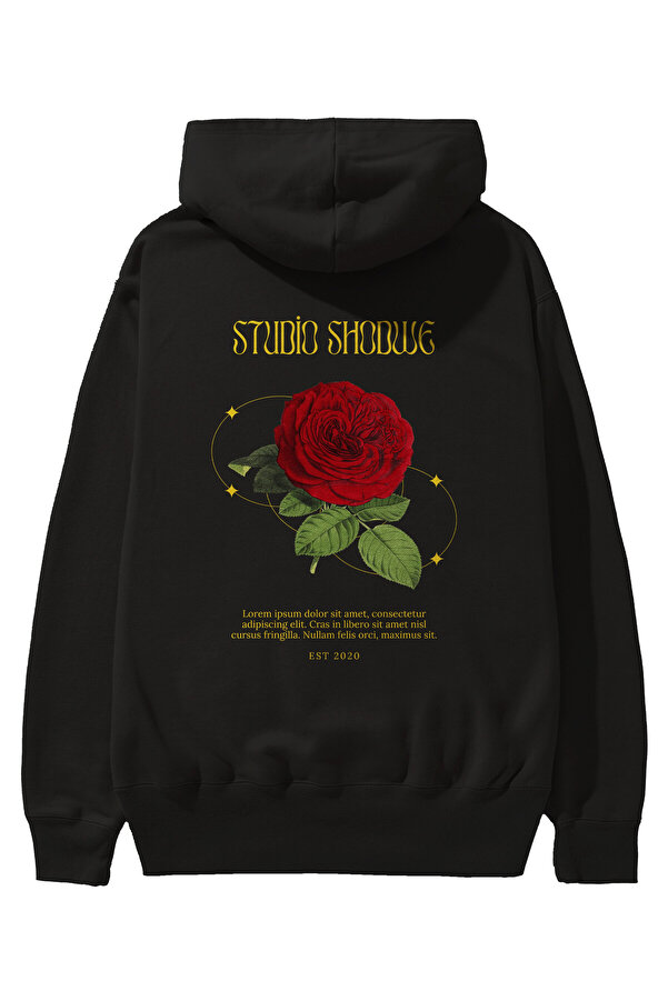 Ankhises Studio Shodwe Rose Back Printed Black Oversize Hooded ...