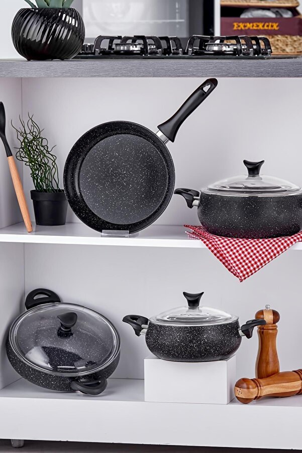 Taç 7 Piece Master Cook Chubby Cookware Set Black- Trendyol