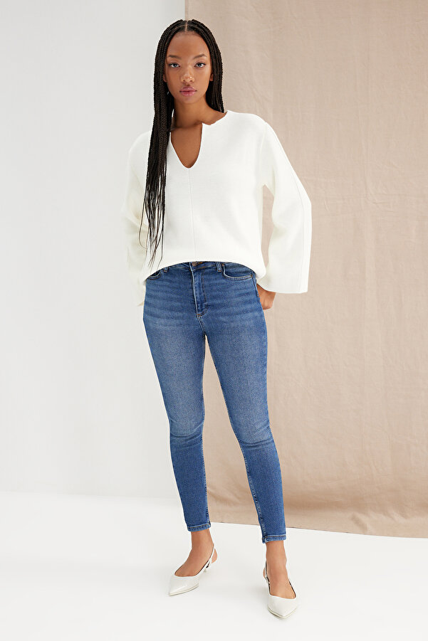 Trendyol Collection Blue More Sustainable High Waist Skinny Jeans ...
