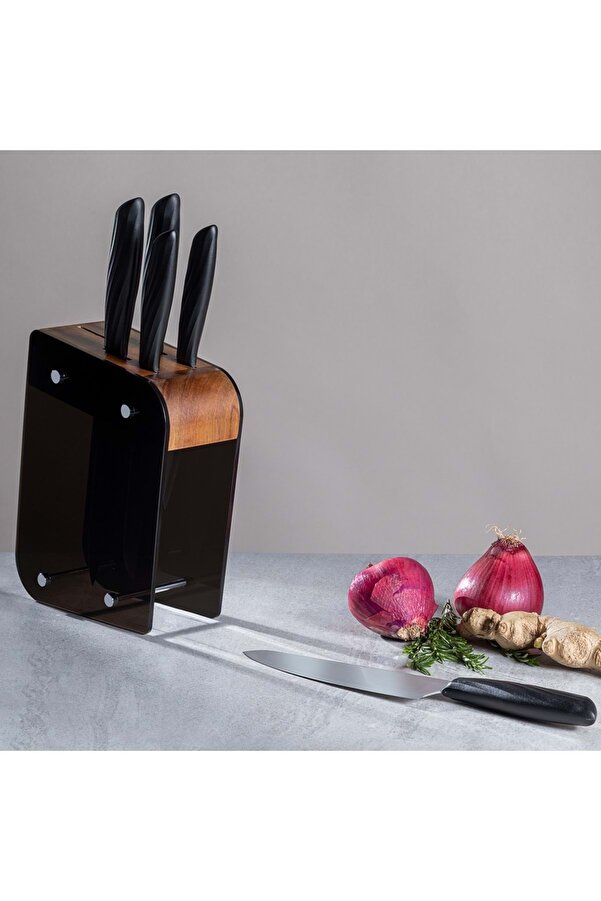 Emsan Black Steel Beach Stand Knife Set 6 Pieces - Trendyol