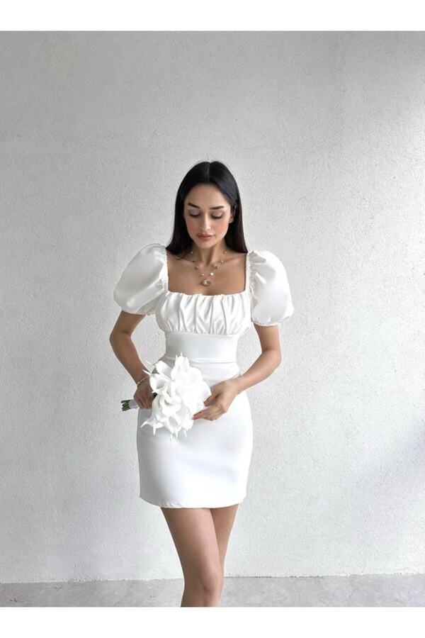 Afiş Butik White Watermelon Sleeve Low-Rise Dress - Trendyol
