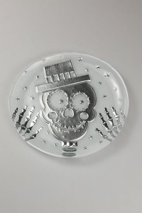Heritage Skeleton Pattern White Silver Glass Serving Plate 21 cm - Trendyol