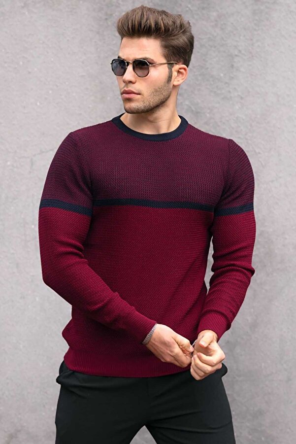 Madmext Claret Red Color Block Men S Sweater 4734 Trendyol