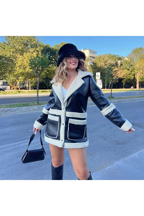 NILOO DÁMSKÝ CROSSBODY LÍMEC ČERNÁ KOŽENÁ BUNDA KABÁT - Trendyol