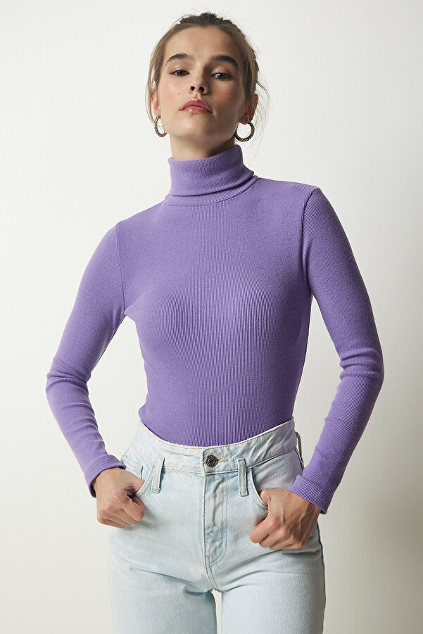 Happiness İstanbul Women's Lilac Turtleneck Corduroy Knitted Blouse ...