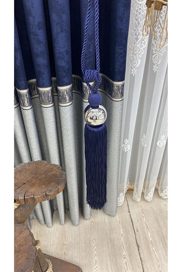 Akcan Navy Blue Color Silver Metalized Long Braçol - Trendyol