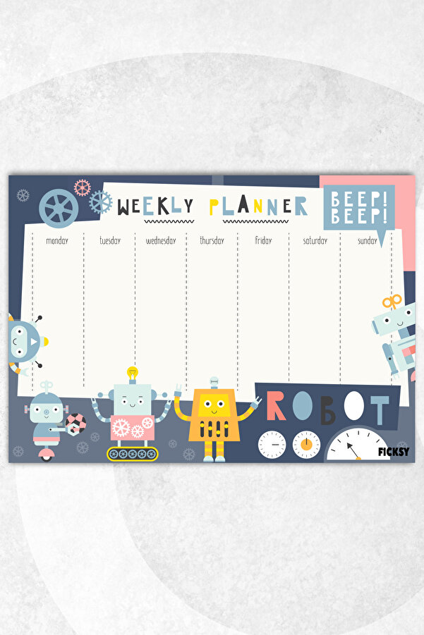 Ficksy Weekly Planner - A4 Size - Cute Robots - 20 Sheets - Weekly ...