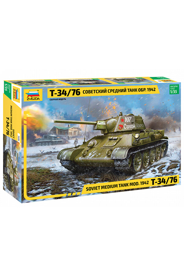 Zvezda 1/35 Russian T34/76 Mod 1942 Plastic Tank Model Kit ...