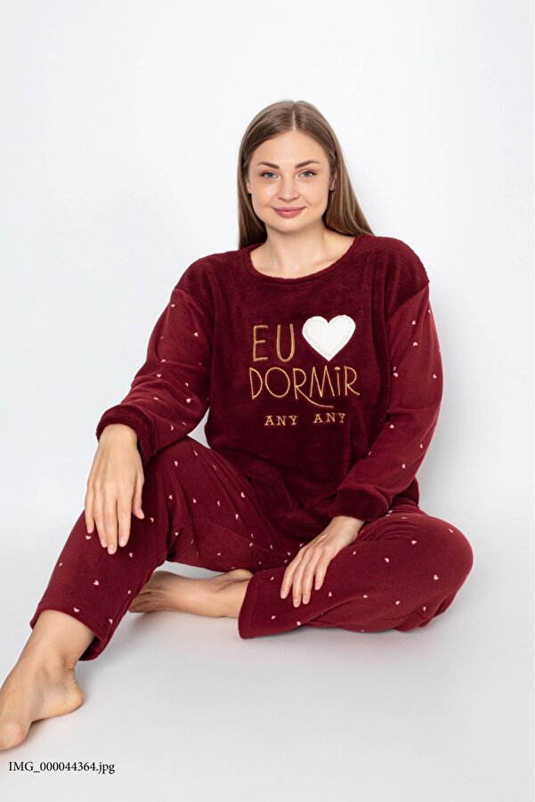 BERİN HOMEWEAR WOMEN'S PLUS SIZE FLEECE PAJAMA SET- Trendyol