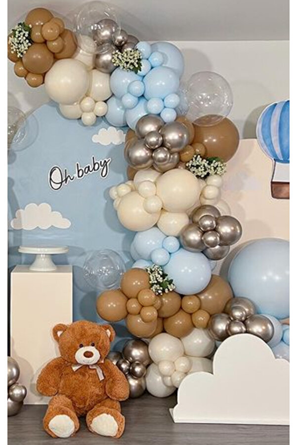 Çemrek Süs Parti Macaron blue white gold chrome coffee balloon chain ...