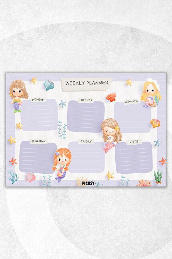 Ficksy Weekly Planner - A4 Size - Cute Mermaid - 20 Sheets - Weekly ...