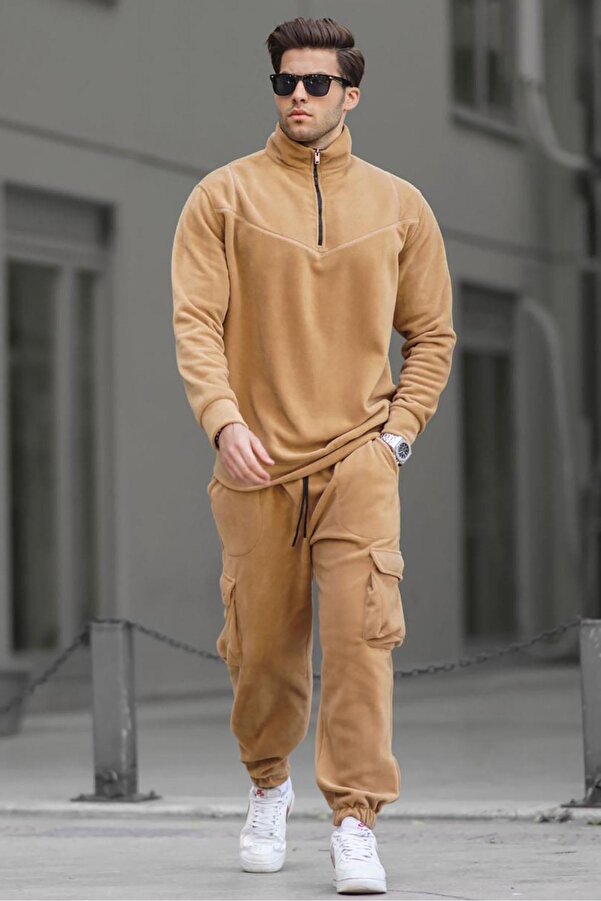 Madmext Mustard Zipper Collar Fleece Men's Tracksuit Set 5931- Trendyol