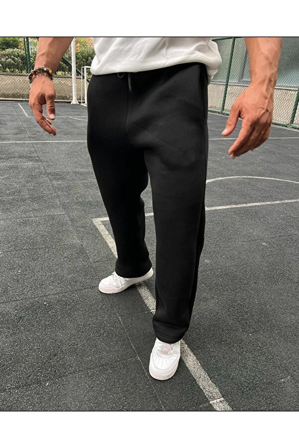 FİTGO Men's Black 2 Thread Oversize Relaxed Cut Straight Leg Sweatpants ...