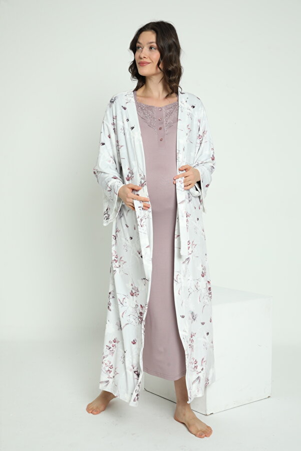 BLACKMORE Women's Lilac Floral Winter Maternity Dressing Gown and ...
