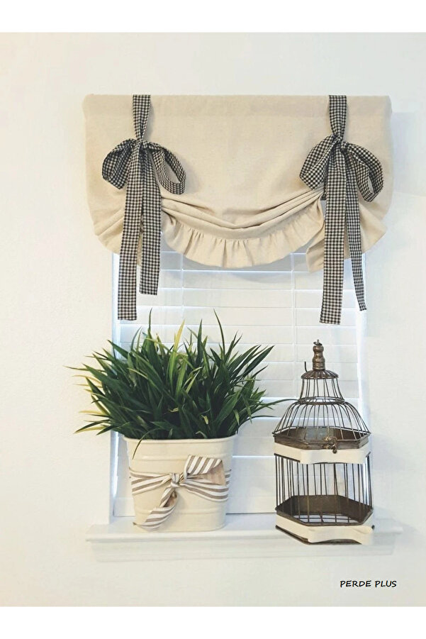 Perdeplus Natural Plaid Detailed Curtain Retro Background Curtain ...