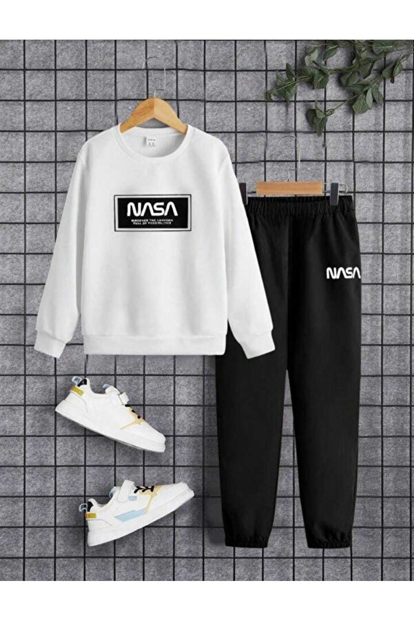 Denim Iconic Boys/Girls NASA Printed Black and White Tracksuit Set ...
