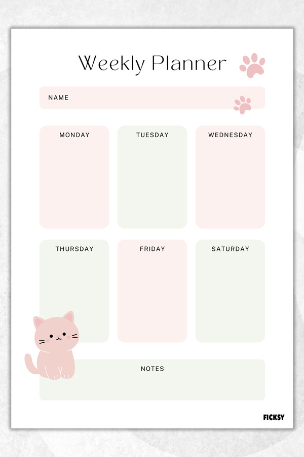 Ficksy Weekly Planner - A4 Size - Cute Cat - 30 Sheets - Trendyol