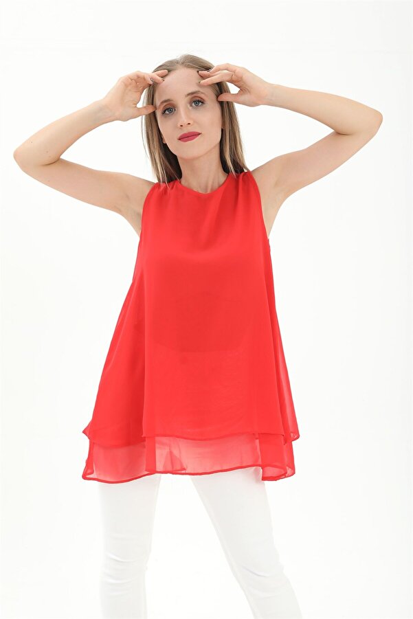 TUA MODA Maieu lung din șifon cu model de flori de rodie - Trendyol